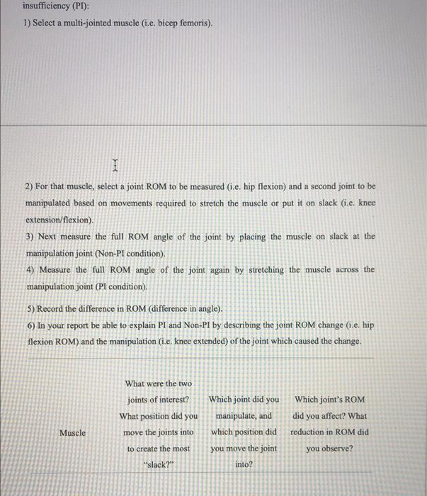 insufficiency (PI): 1) Select a multi-jointed muscle | Chegg.com