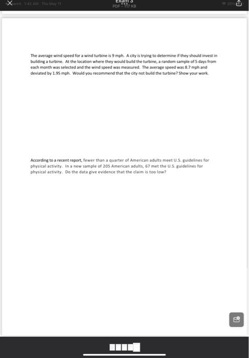 Solved The average wind speed foe a wind turbine is 9 mph. A | Chegg.com