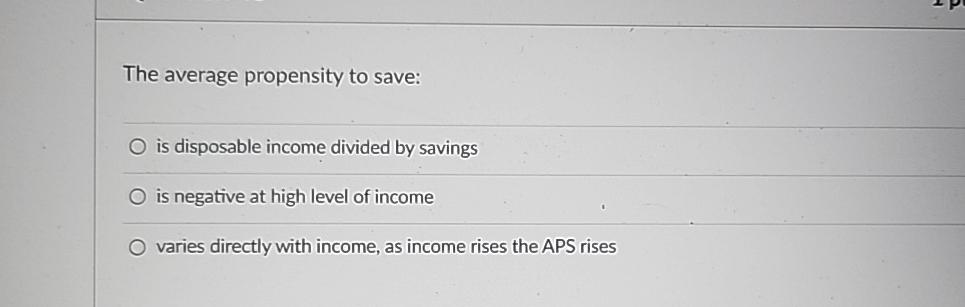 Solved The average propensity to save:is disposable income | Chegg.com
