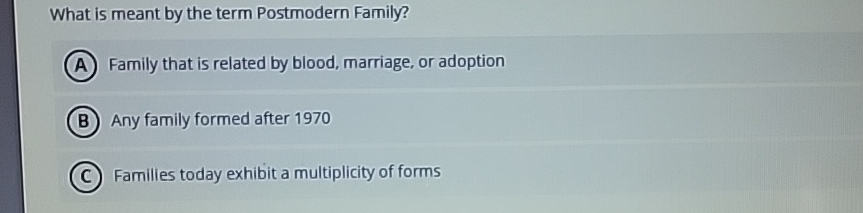 Solved What is meant by the term Postmodern Family?Family | Chegg.com