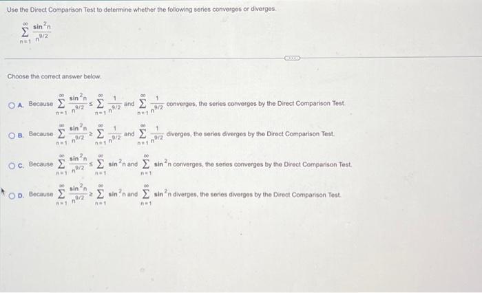 Solved Use the Direct Comparison Test to determine whether | Chegg.com