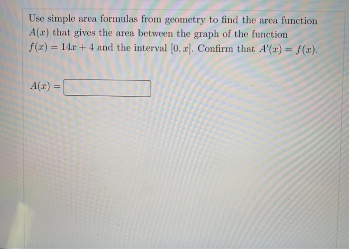 Solved Use simple area formulas from geometry to find the | Chegg.com Solved Use simple area formulas from geometry to find the | Chegg.com