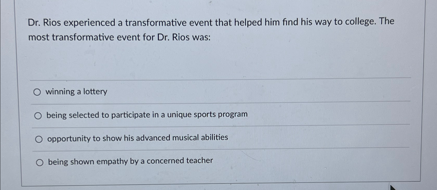 Solved Dr. ﻿Rios experienced a transformative event that | Chegg.com