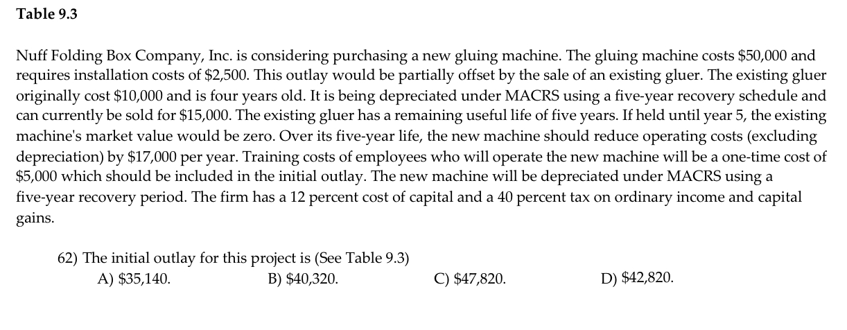 Solved Table 9.3Nuff Folding Box Company, Inc. is | Chegg.com