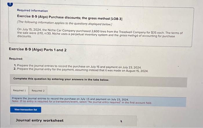 Solved Exercise 8-5 (Algo) Inventory transactions; missing | Chegg.com