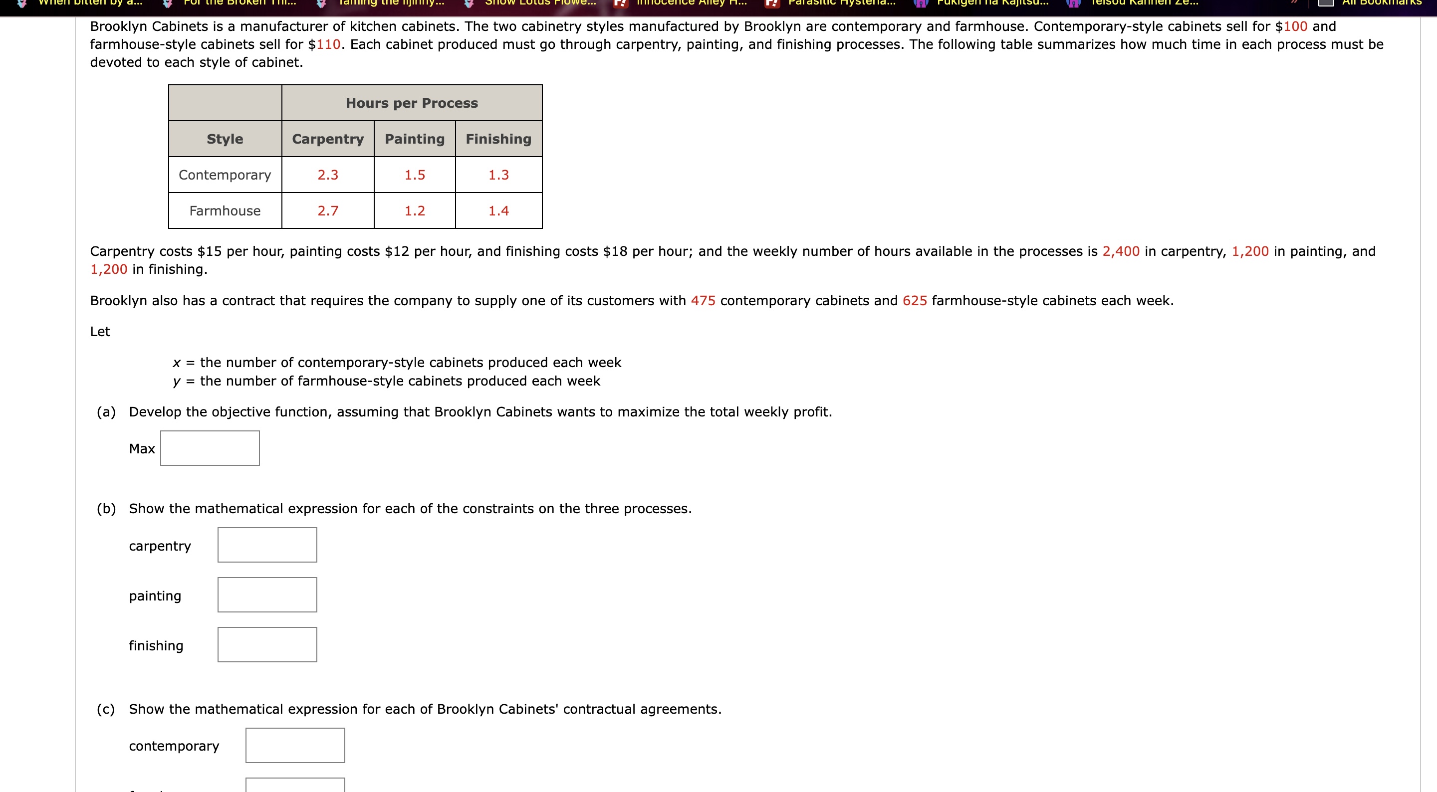 Solved devoted to each style of cabinet.1,200 ﻿in | Chegg.com