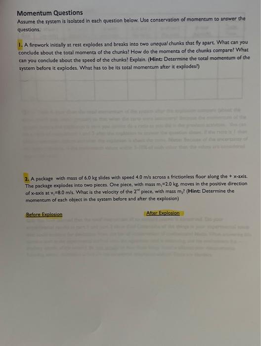 Solved Momentum Questions Assume the system is isolated in | Chegg.com