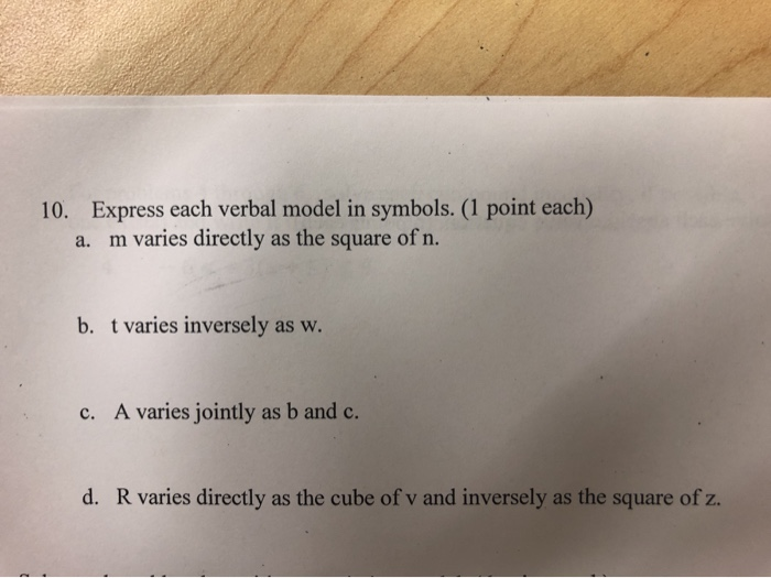 Solved 10. Express each verbal model in symbols. (1 point | Chegg.com