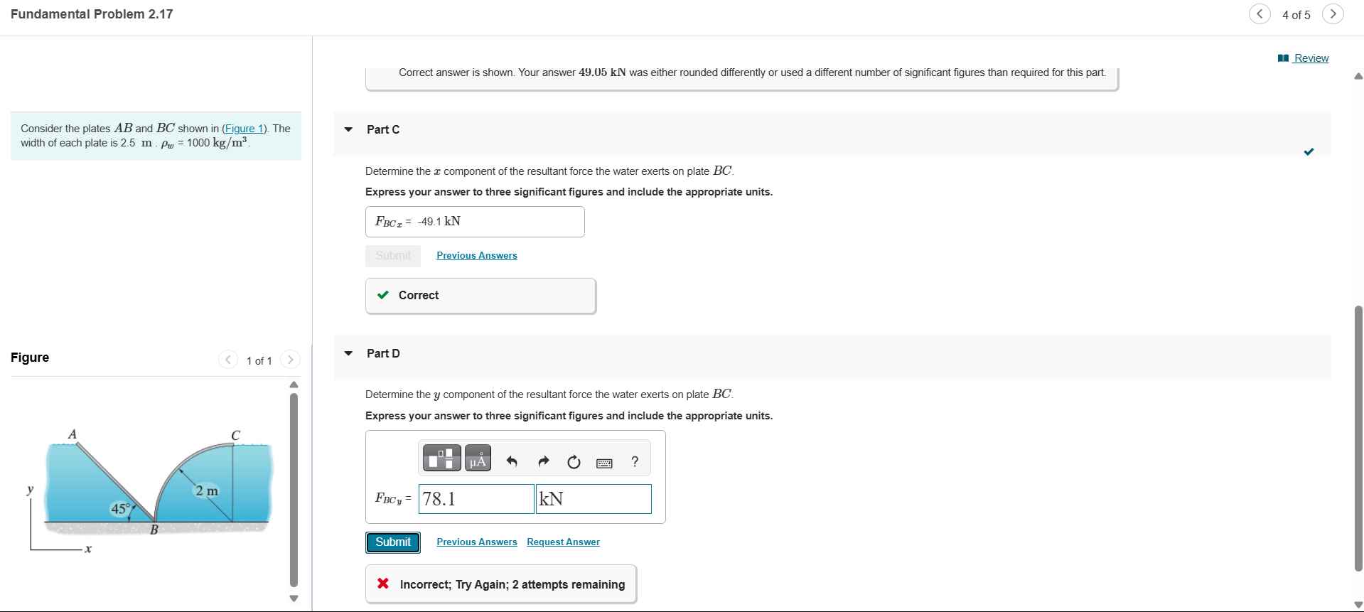 Solved Correct answer is shown. Your answer 49.05 ﻿kN was | Chegg.com