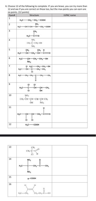Solved 6. Choose 12 of the following to complete. If you are | Chegg.com