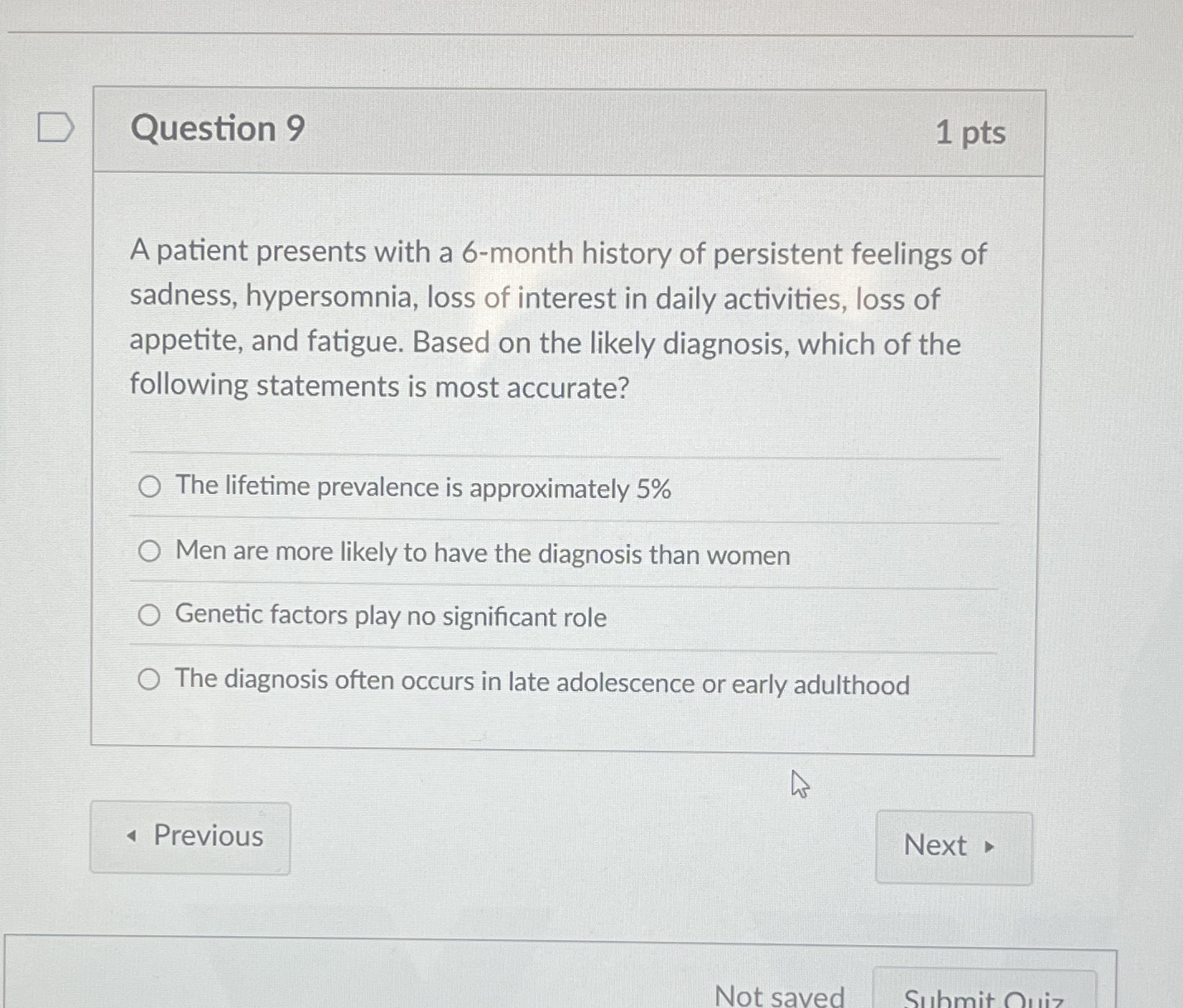 Solved Question 91 ﻿ptsA patient presents with a 6-month | Chegg.com