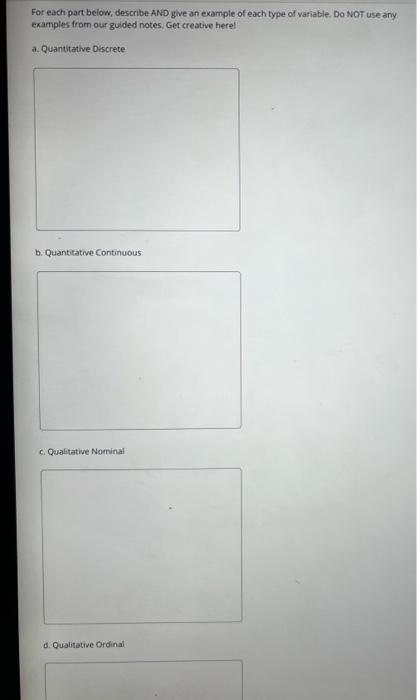 Solved For each part below, describe AND give an example of | Chegg.com