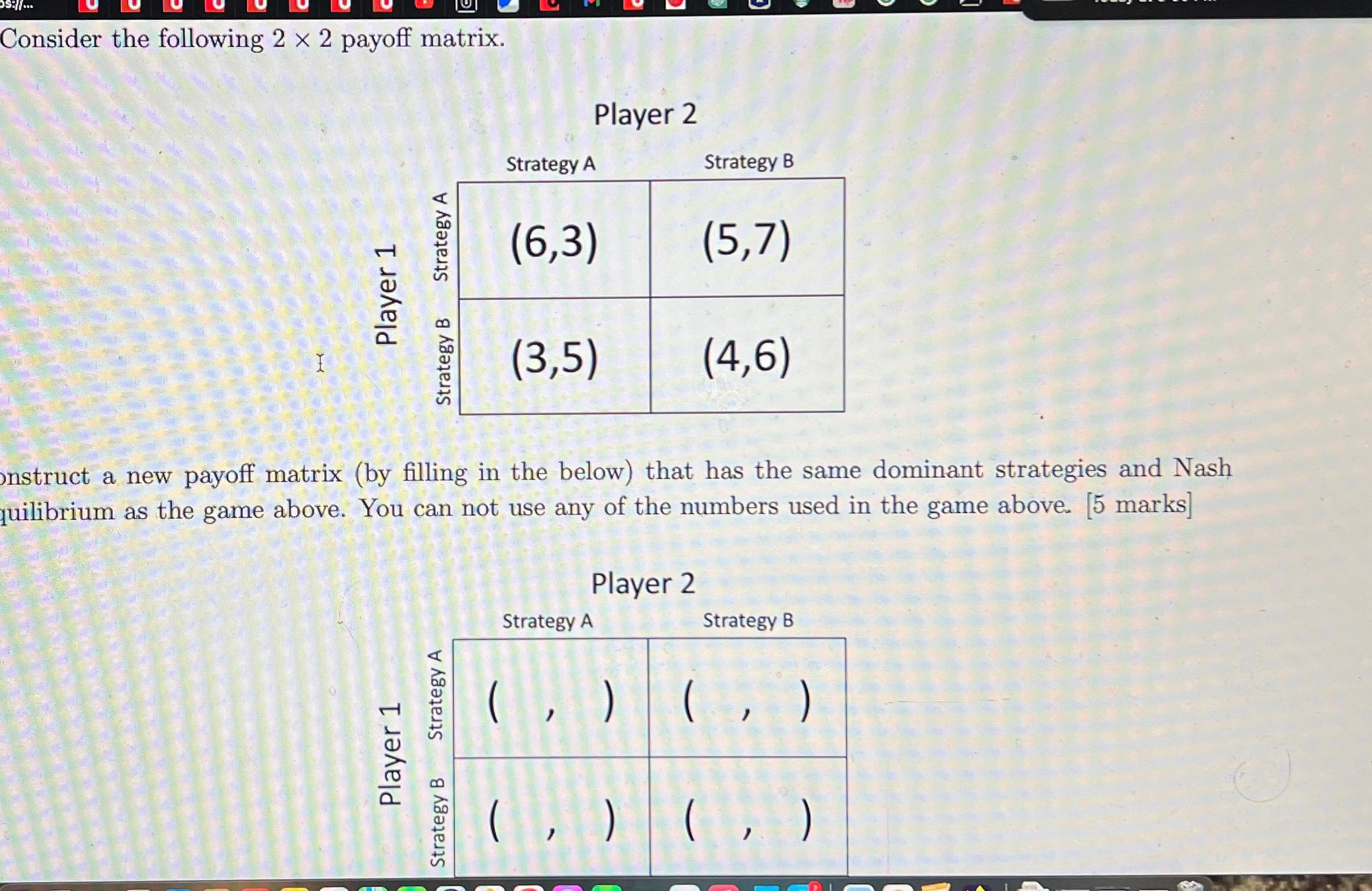Solved Consider the following 2×2 ﻿payoff matrix.Player | Chegg.com