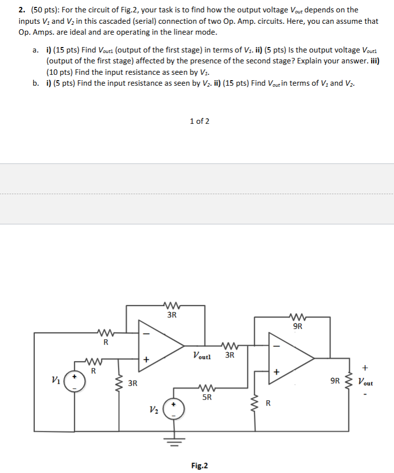 Solved ( 50 pts ): For the circuit of ﻿Fig.2, ﻿your task | Chegg.com