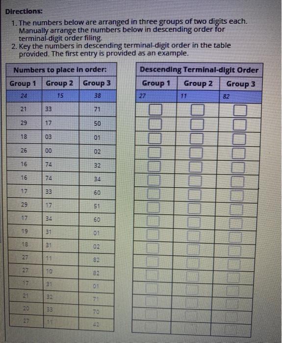 Solved Directions: 1. The numbers below are arranged in | Chegg.com