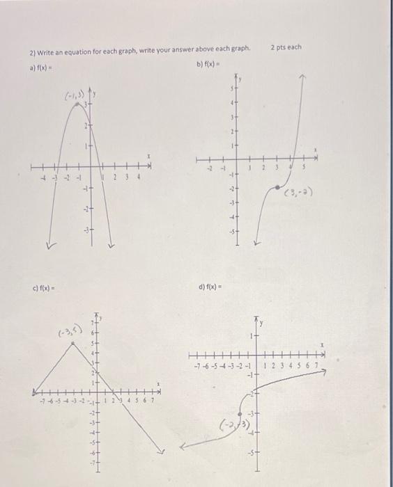 Solved 2) Write an equation for each graph, write your | Chegg.com