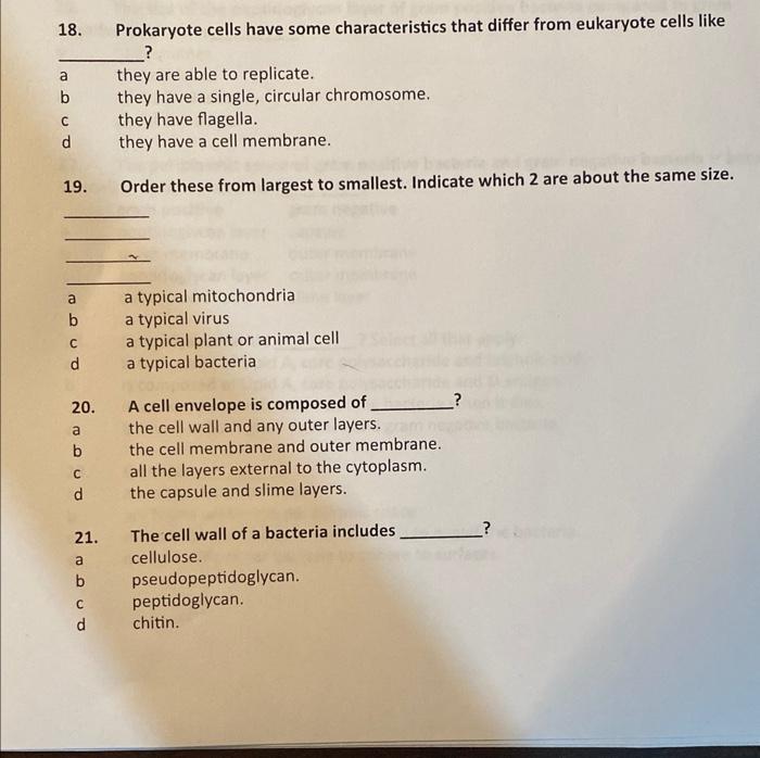 Solved 18. Prokaryote cells have some characteristics that | Chegg.com