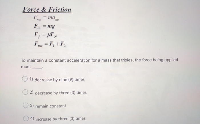 Solved net ma ner Force & Friction F F = mg F, = uF Fnet = | Chegg.com