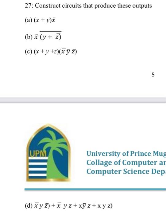 Solved 27: Construct circuits that produce these outputs (a) | Chegg.com