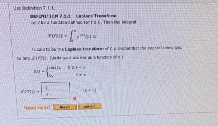 Solved DEFINITION 7.1 .1 Laplace Transform Let r be a | Chegg.com