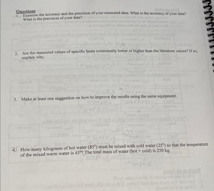 Solved Questions 1. Examine the accuracy and the precision | Chegg.com
