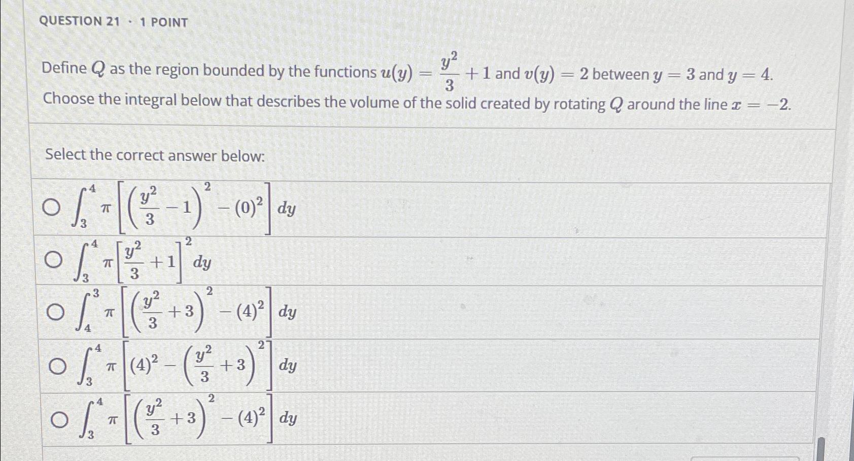 Solved QUESTION 21 - 1 ﻿POINTDefine Q ﻿as the region bounded | Chegg.com