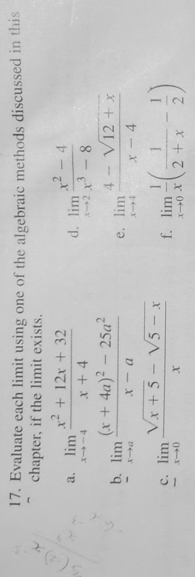 Solved 17. Evaluate each limit using one of the algebraic | Chegg.com