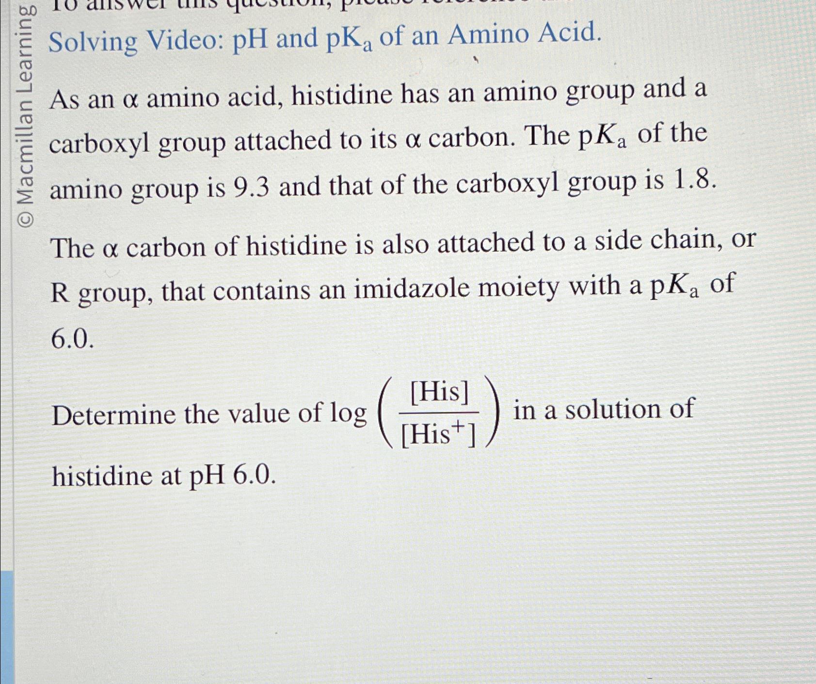 Solved Solving Video: pH ﻿and pKa ﻿of an Amino Acid.As an α | Chegg.com