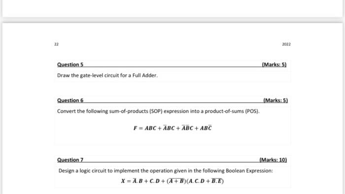 Solved Question 5 (Marks: 5 Draw the gate-level circuit for | Chegg.com