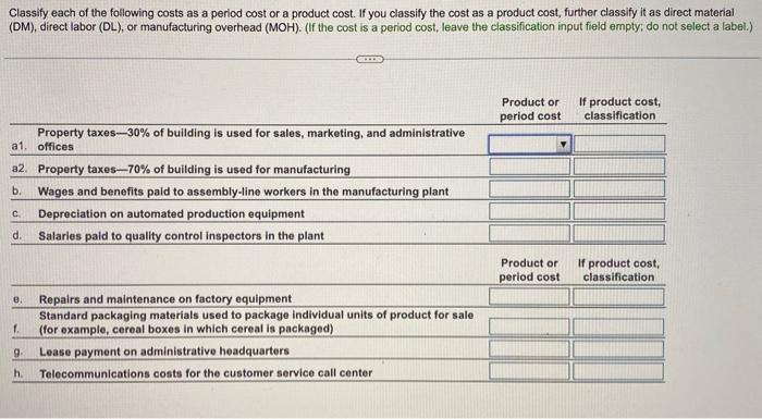 Solved Classify each of the following costs as a period cost | Chegg.com