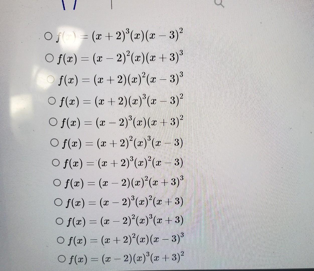 Solved Which polynomial function could possibly have the | Chegg.com