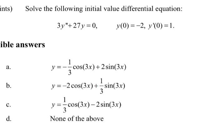 Solved ints) Solve the following initial value differential | Chegg.com
