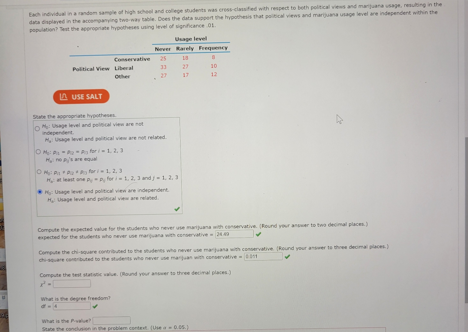 Solved Each individual in a random sample of high school and | Chegg.com