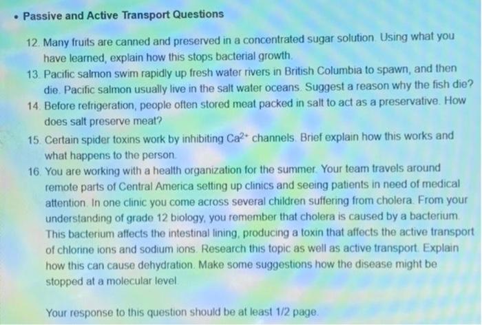 Solved - Passive and Active Transport Questions 12. Many | Chegg.com