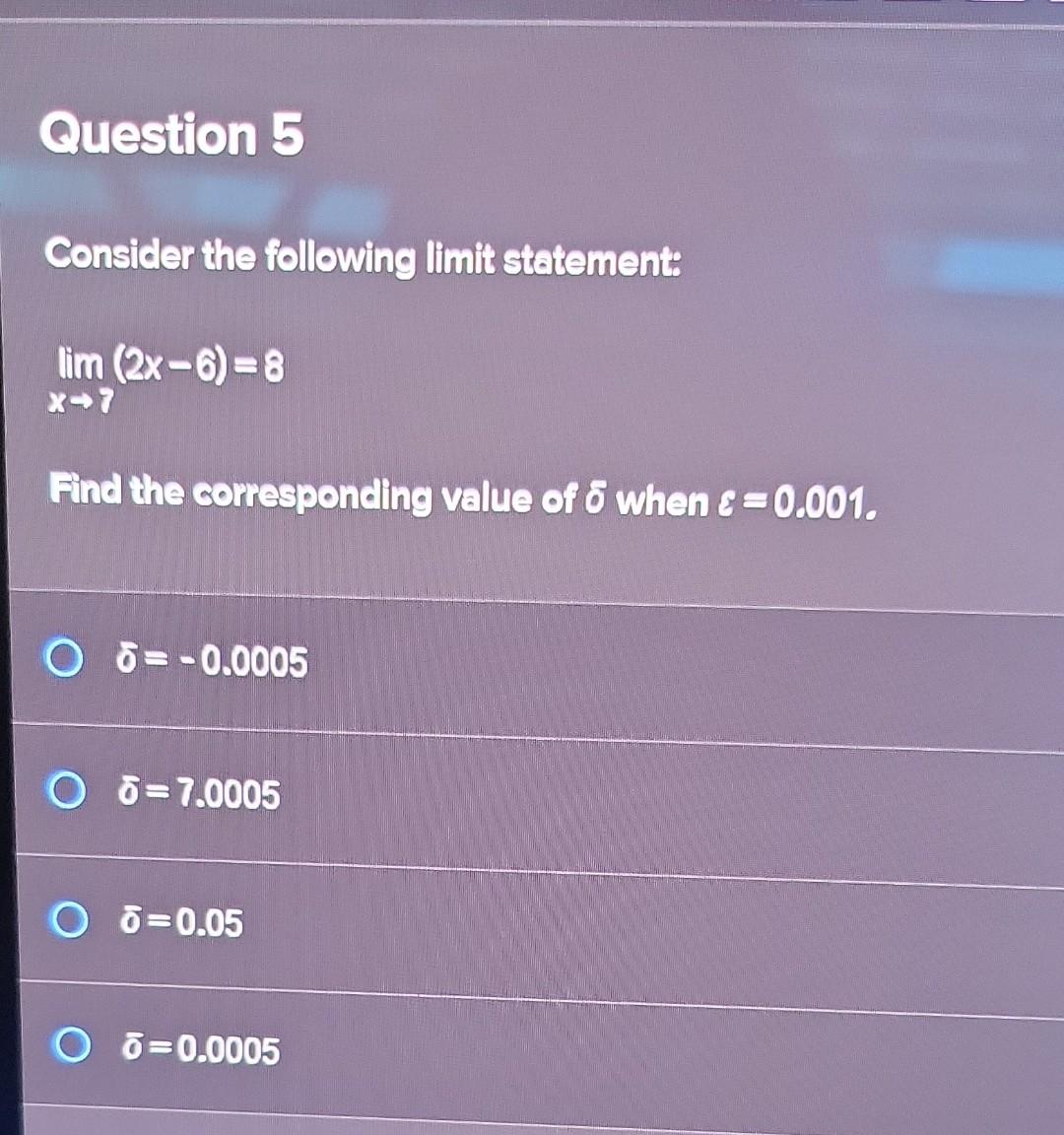 Solved Consider the following limit statement: | Chegg.com
