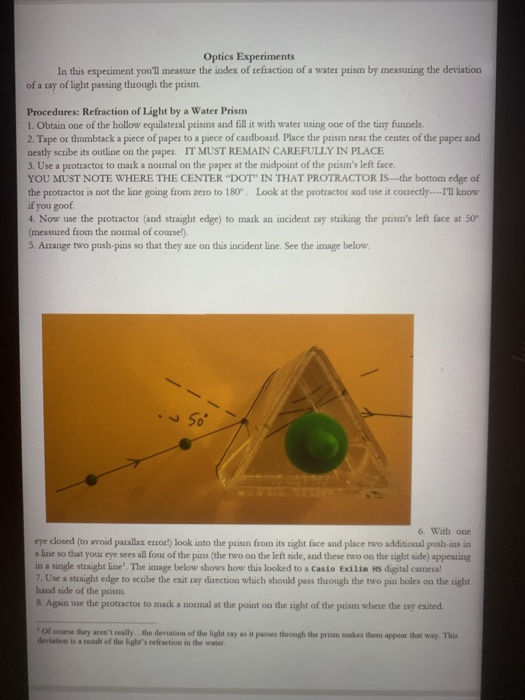 Optics Experiments In this experiment you'll measure | Chegg.com