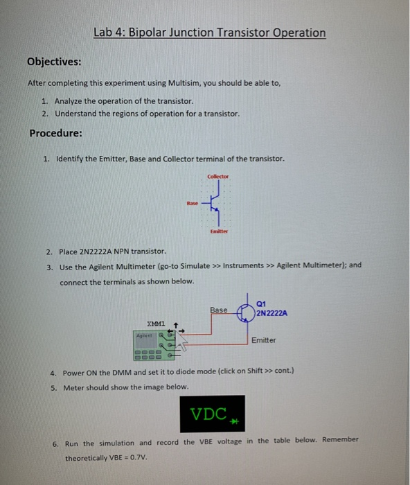 Solved Lab 4: Bipolar Junction Transistor Operation | Chegg.com