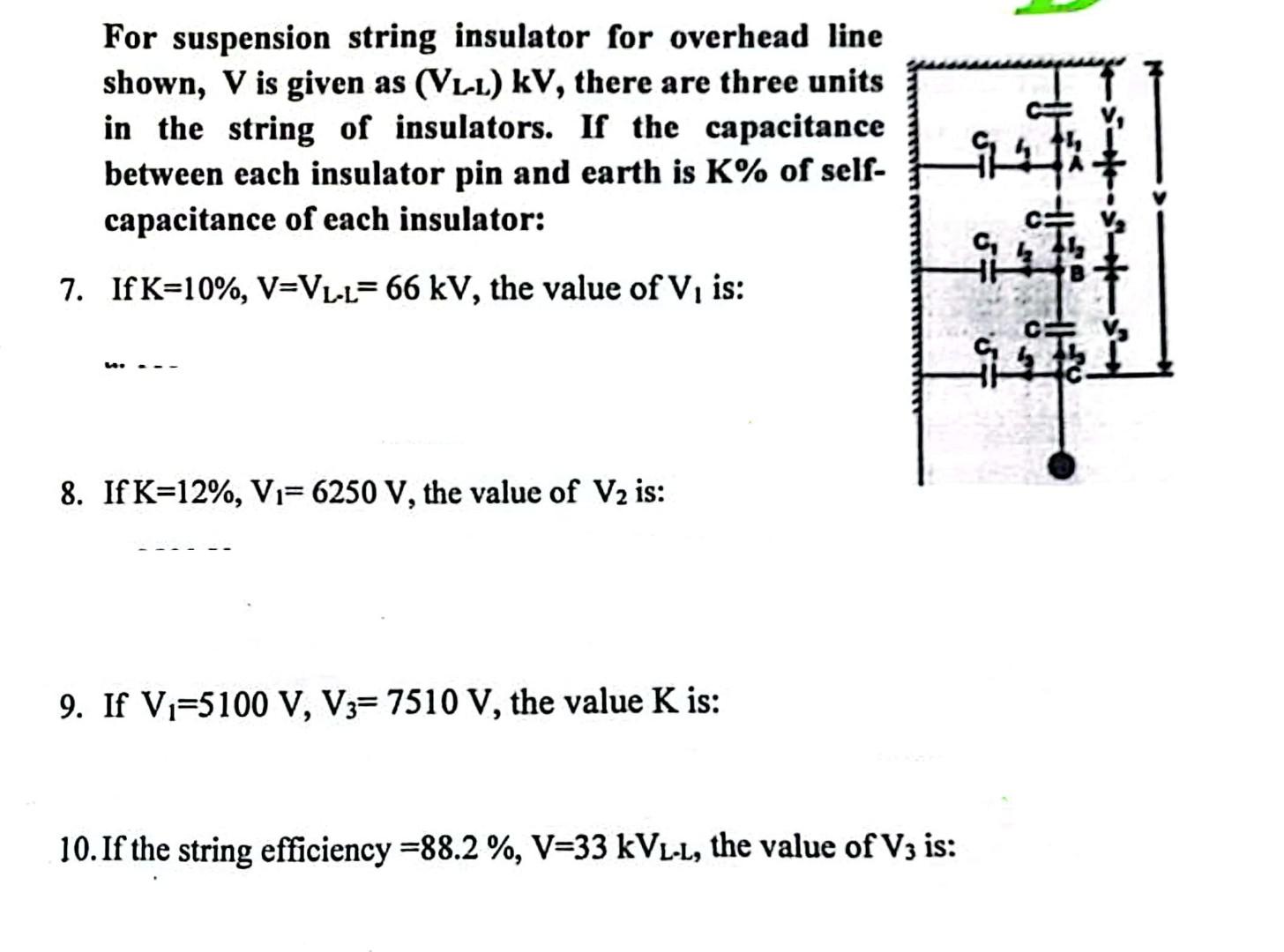 Solved For suspension string insulator for overhead line | Chegg.com