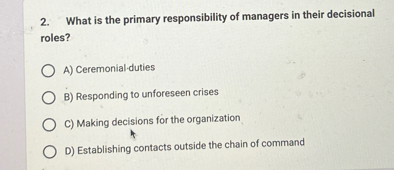 Solved What is the primary responsibility of managers in | Chegg.com