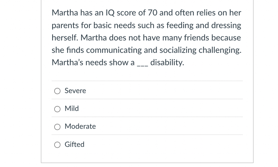 Solved Martha has an IQ score of 70 ﻿and often relies on her | Chegg.com