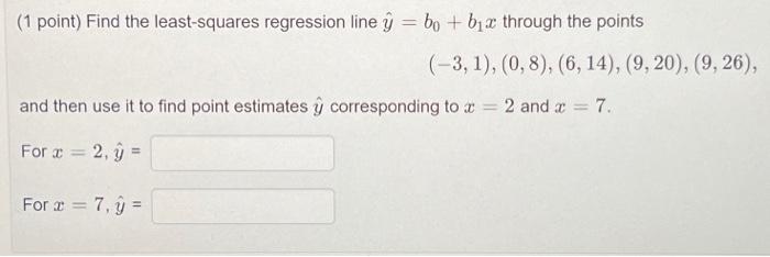 Solved (1 point) Find the least-squares regression line | Chegg.com