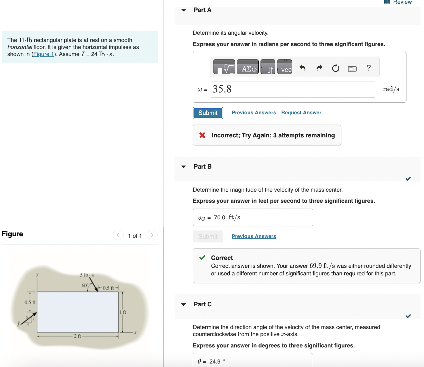 Solved Part A The 11-lb rectangular plate is at rest on a | Chegg.com
