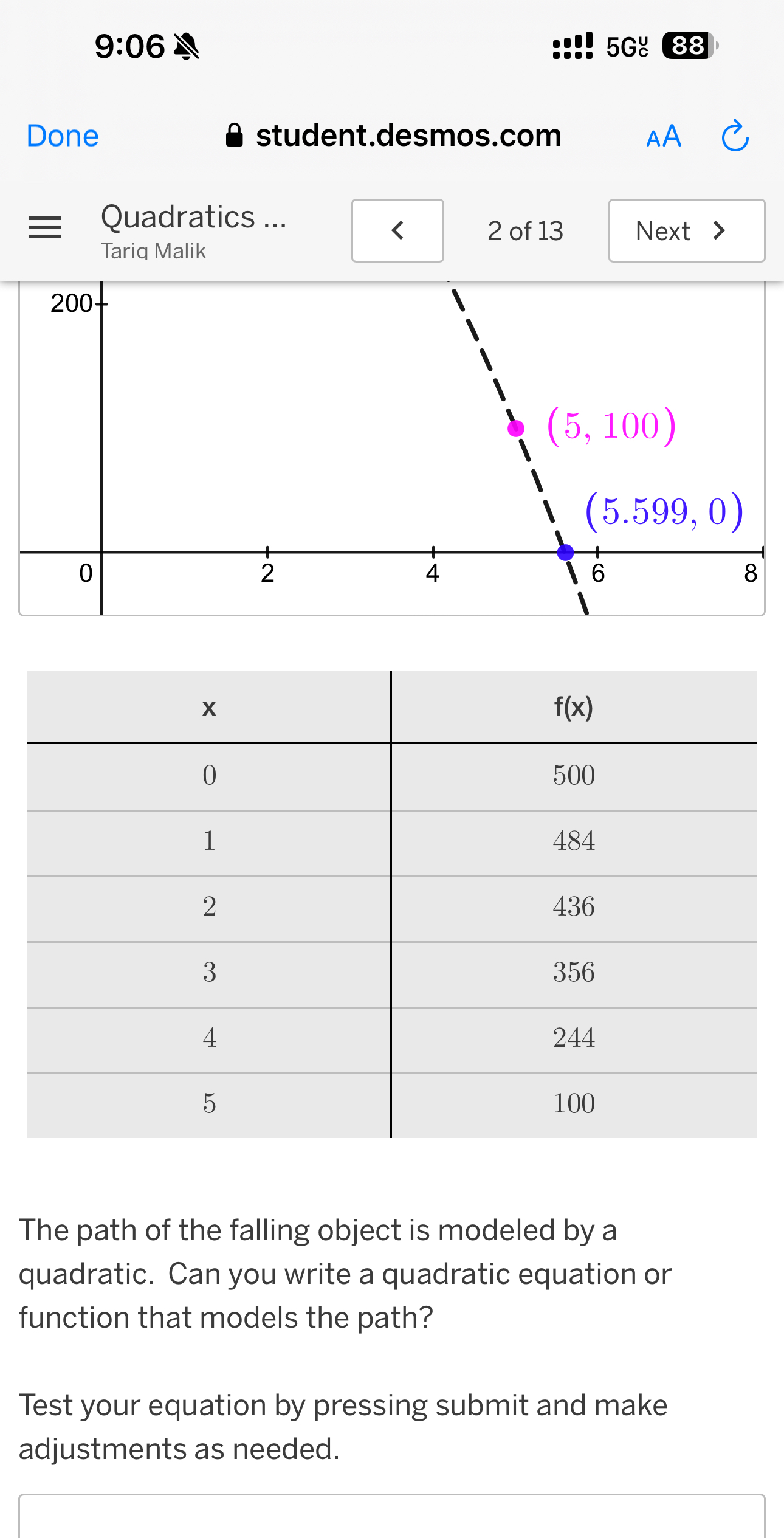Solved 9:065Gc 88Donestudent.desmos.comAAQuadratics ...2 ﻿of | Chegg.com