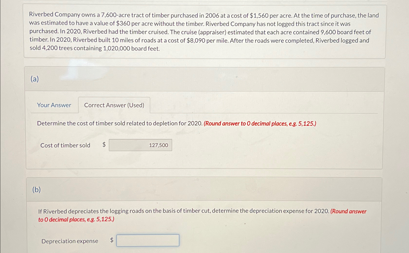 Solved Riverbed Company owns a 7,600-acre tract of timber | Chegg.com