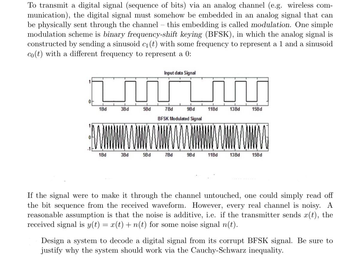 To transmit a digital signal (sequence of bits) ﻿via | Chegg.com