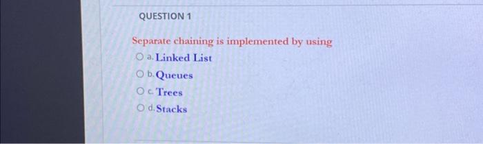 Solved Separate chaining is implemented by using a. Linked | Chegg.com
