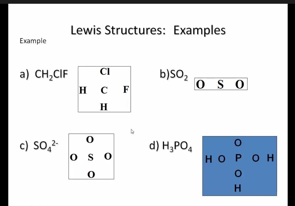 Solved Lewis Structures: Examples Example a) CH2CIF CI b)S02 | Chegg.com