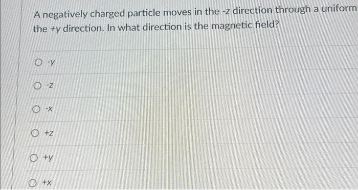 Solved A negatively charged particle moves in the −z | Chegg.com