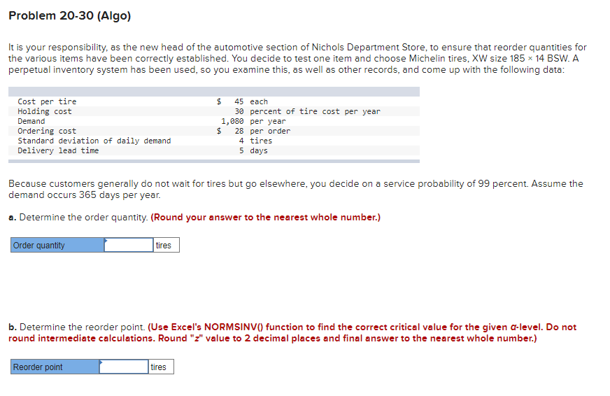 Problem 20-30 (Algo)It is your responsibility, as the | Chegg.com