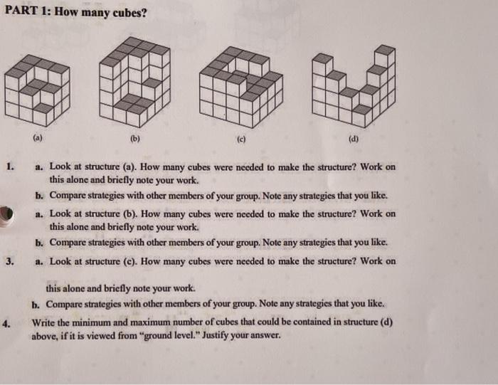 Solved PART 1: How many cubes? (a) (b) (c) 1. a. Look at | Chegg.com